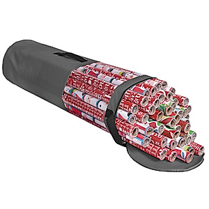 ProPik Gift Wrapping Paper Storage Organizer Bag, Store Up To 25 Rolls 40 Inch, Heavy Duty Polyester plus PVC Clear Bag With Handles And Zippered Top For Holiday Gift Wrap And Ribbons (Grey)