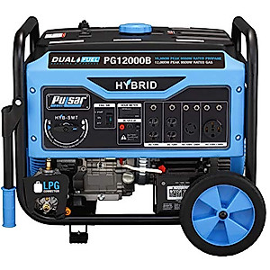 Pulsar 12,000W Dual Fuel Portable Generator with Electric Start and Switch & Go Technology, CARB Approved PG12000B
