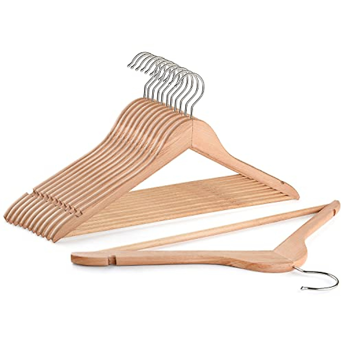 Bevoll Home Solid Wood Hanger with 12 Pack Set, Natural Finishing, Exclusive Wooden Suit and Clothes Hanger, Durable and Strong 360 Degree Metal Hook, Designed for A Modern Home.