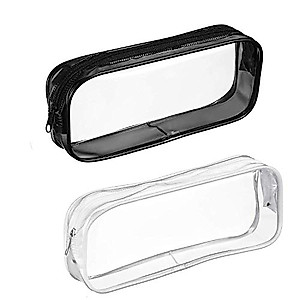 Rolybag Clear PVC Zipper Pen Pencil Bag,Portable Travel Toiletry Bag Waterproof Makeup Cosmetic Bag for Travel Home Office Makeup Brushes Storage (Black &White)