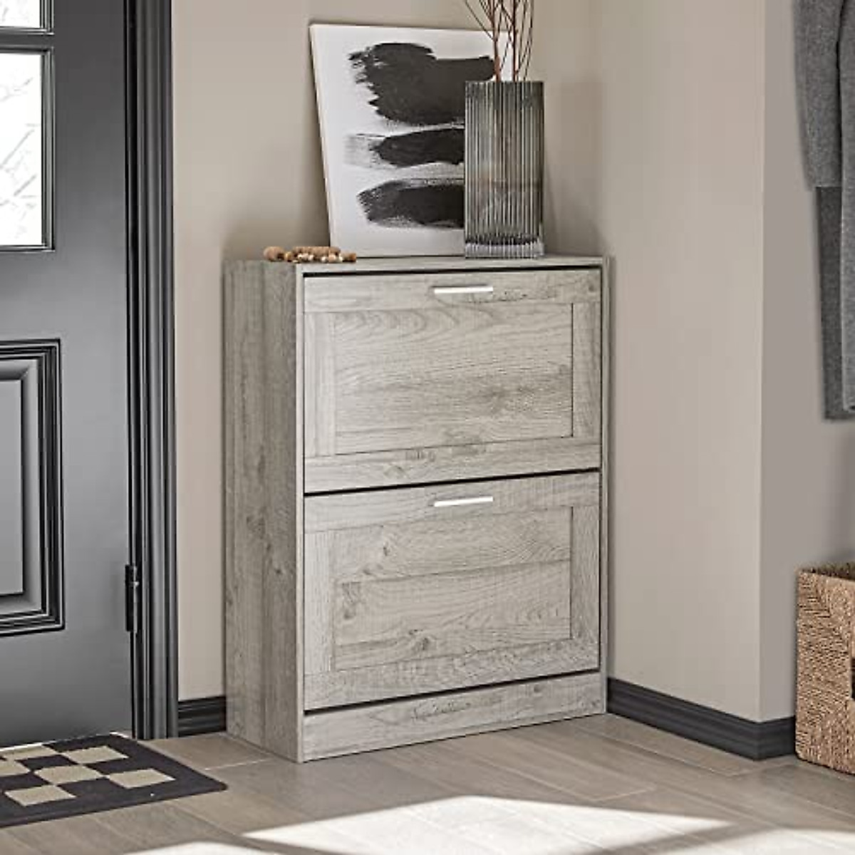 Haotian FSR137-HG, Grey 2 Drawers Shoe Cabinet Shoe Rack Shoe Storage Cupboard Organizer Unit