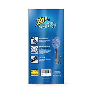 ZAP IT! Bug Zapper Rechargeable Electric Fly Swatter Racket, 4,000 Volt, USB Charging Cable