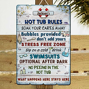 N NAMESISS All Over Printed Sign, Personalized Hot Tub Sign, Hot Tub Signs, Hot Tub Decor, 8", 12", 18" Wood Sign, Hot Tub Decorations, Housewarming Gift, Gift for Family, Gift for Friend (03)