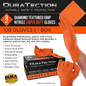 Dura-Gold Duratection 8 Mil Orange Super Duty Diamond Textured Nitrile Disposable Gloves