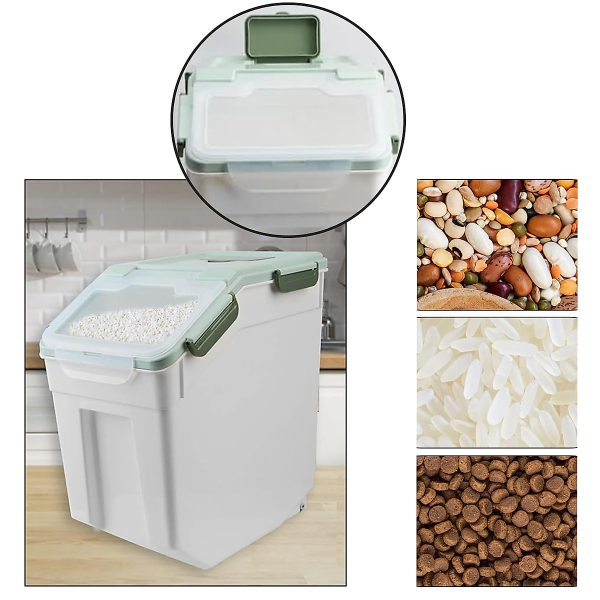 YXQ 25LB Large Flour Storage Container Bin ,2 Pack Airtight Plastic with Wheels Seal Locking Lid Dispenser Organizer Storage Bin with Measuring Cup & Scoop for Flour, Rice, Grain 50LBS Total