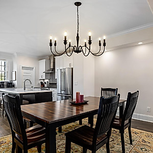 WBinDX Black Chandelier Farmhouse Dining Room Light Fixture, 8 Lights 36.6 Inch Rustic Industrial Iron Hanging Chandeliers for Entryway Foyer Living Room Bedroom