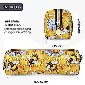 IMPCOKRU Small Pencil Bag Study Pencil Bag Key Pouch,Honeybee and Golden Hive,Stationery Storage Pencil Case for School Office Travel