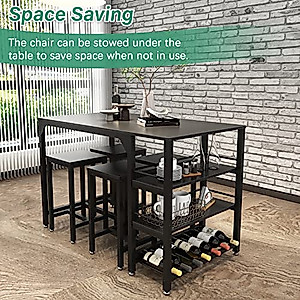 Rxicdeo Dining Table Set for 4, Kitchen Table Set with 4 Chairs, Dining Room Table with Wine Rack and Storage Shelf, Breakfast Table Space-Saving Dinette for Kitchen, Dining Room (Black)