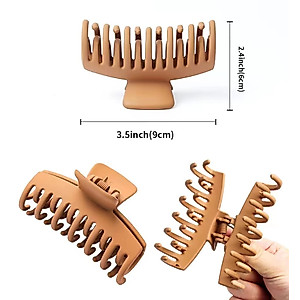 Vsiopy 6 Pack Medium Large Claw Clips for Thin or Thick Hair, Double Row Hair Clips for Women, Strong Hold Matte Hair Claw Clips, 3.5 Inch