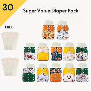 KaWaii Baby Super Value Pack 12 One Size Cloth Diapers + 12 One Size Premium 5-Layer Inserts + 6 Free Premium Inserts