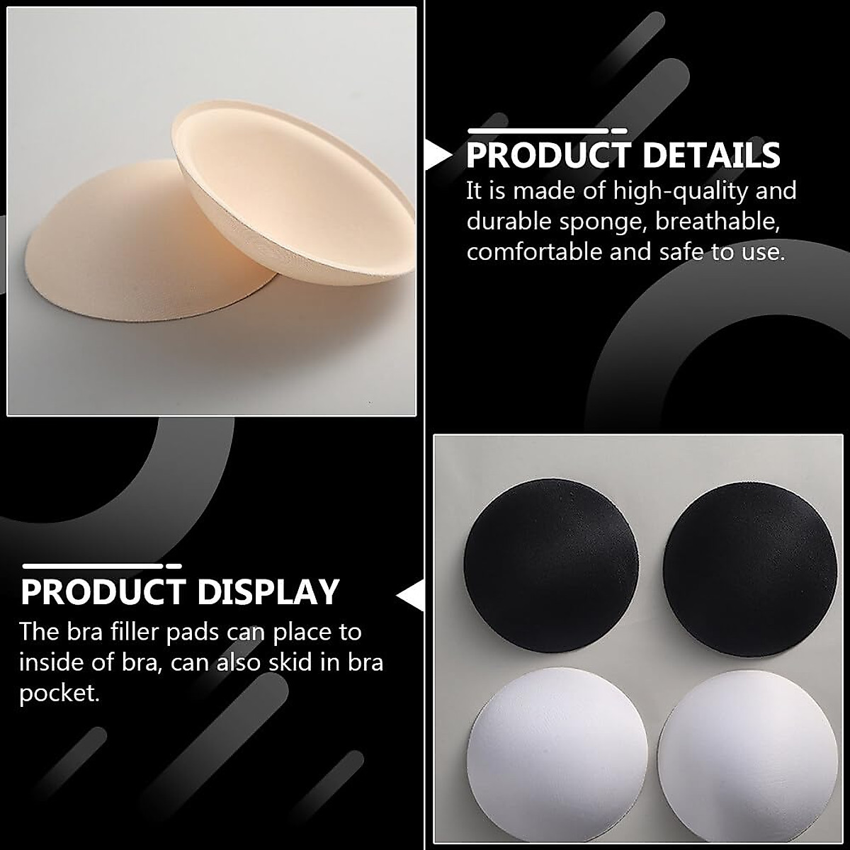 ifundom False Breasts 6 Pairs Round Bra Pads Inserts Removable Bra Cups Inserts Breathable Bra Insert Pads for Bikini Swimsuit Sport Bra Sports Bras