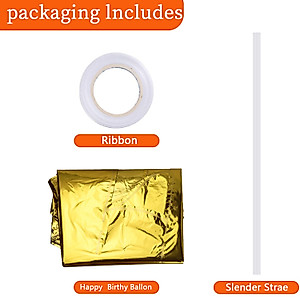 PIGETALE Gold Happy Birthday Banner, 16 Inch Mylar Foil Letters Birthday Sign Banner Balloon Reusable Inflatable Party Decor and Event Decorations for Kids Boys Men Adults Ecofriendly Party Supplies