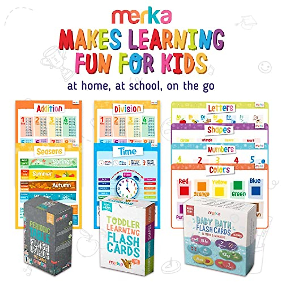 merka Disposable Placemats for Baby and Toddlers 12" x 18", 40 Pack Stick-on Table Mats for Restaurants, Includes Shapes, Numbers, Letter & Colors