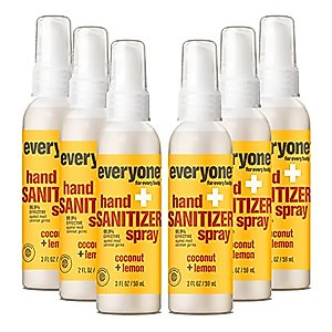 Everyone for Every Body Hand Sanitizer Spray, 2 Ounce (Pack of 6), Coconut and Lemon, Plant Derived Alcohol with Pure Essential Oils, 99% Effective Against Germs