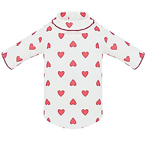 Cute Soft Dog Vest Roll Collar Breathable Doggy Shirts Clothes with Red Heart for Small and Medium Dogs and Cats Birthday Holiday Party (White-red, M)