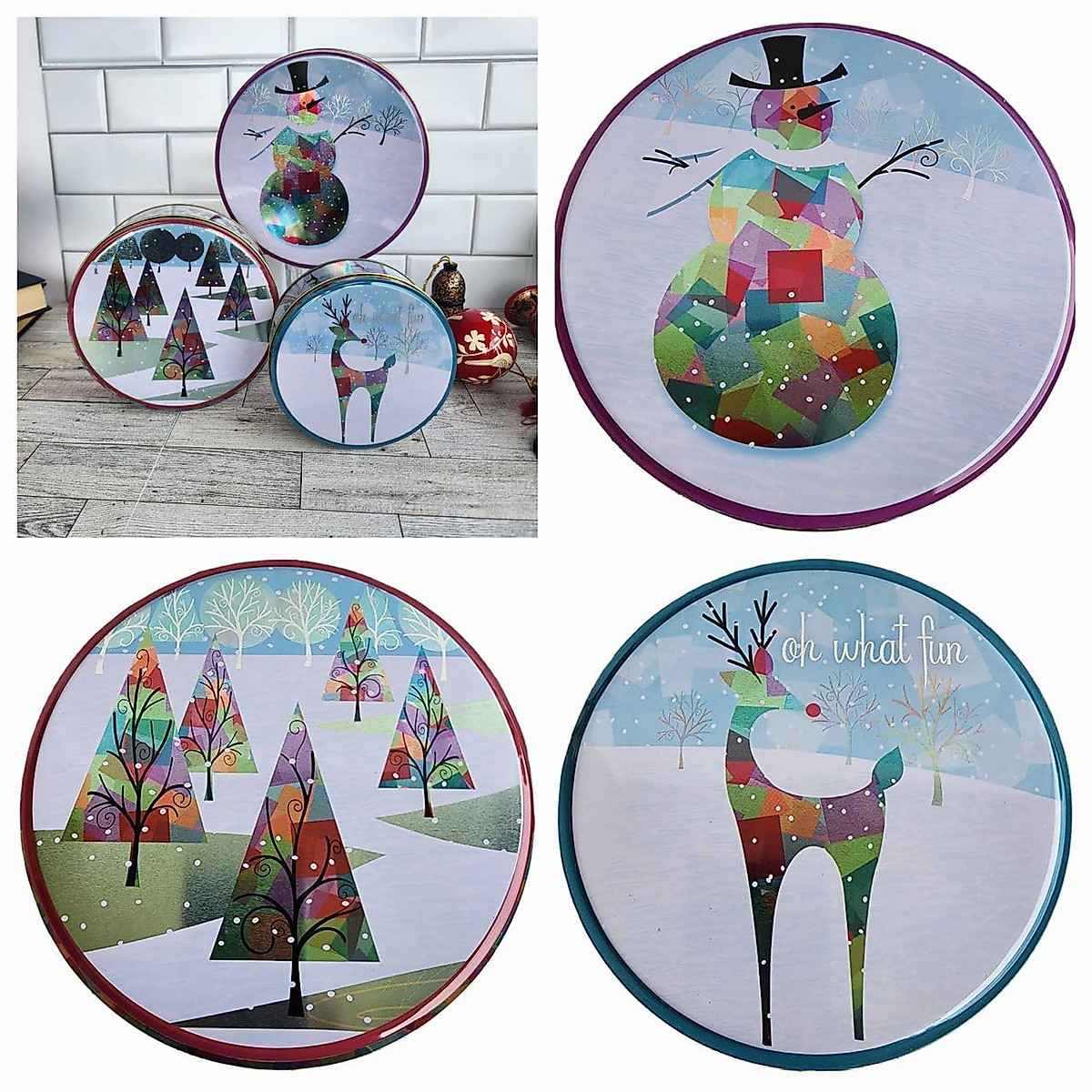 hadaaya Pack of 3 Round Tin Containers With Lids, Snowfall Themed Festive Cookie Tins For Cookies, Candies, Popcorn and many more | Tins For Gift Giving