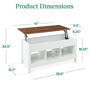 Best Choice Products Lift Top Coffee Table Hidden Storage Wooden Dining Accent Table Furniture for Living Room, Display Shelves - White/Brown