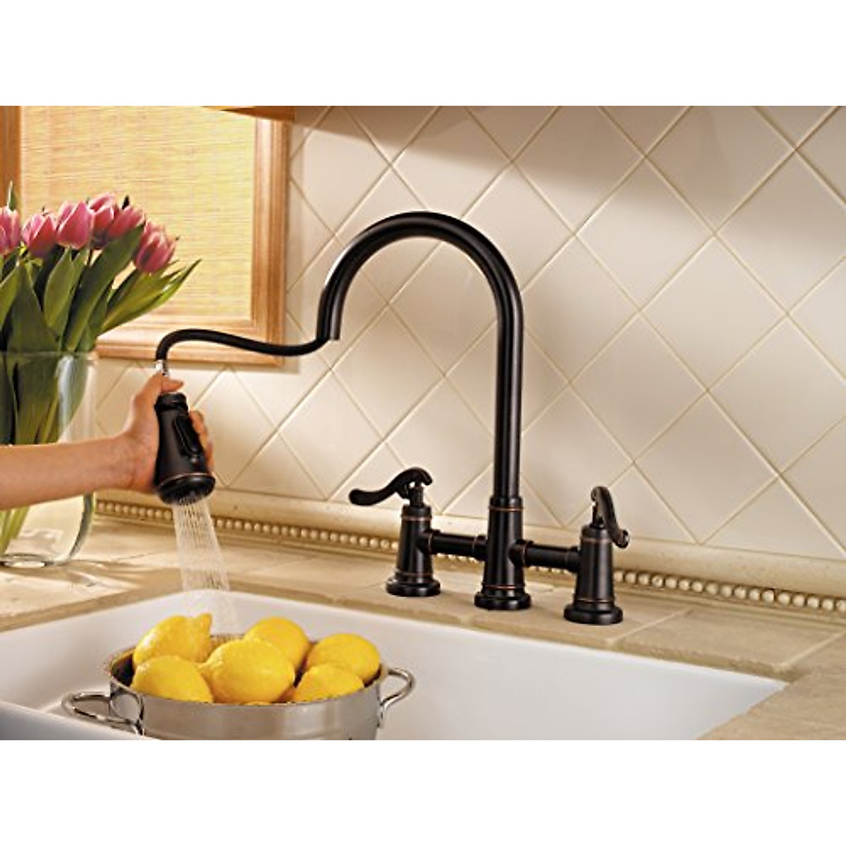 Pfister LG531YPY Ashfield 2-Handle Pull-Down Kitchen Faucet in Tuscan Bronze, 1.8 gpm