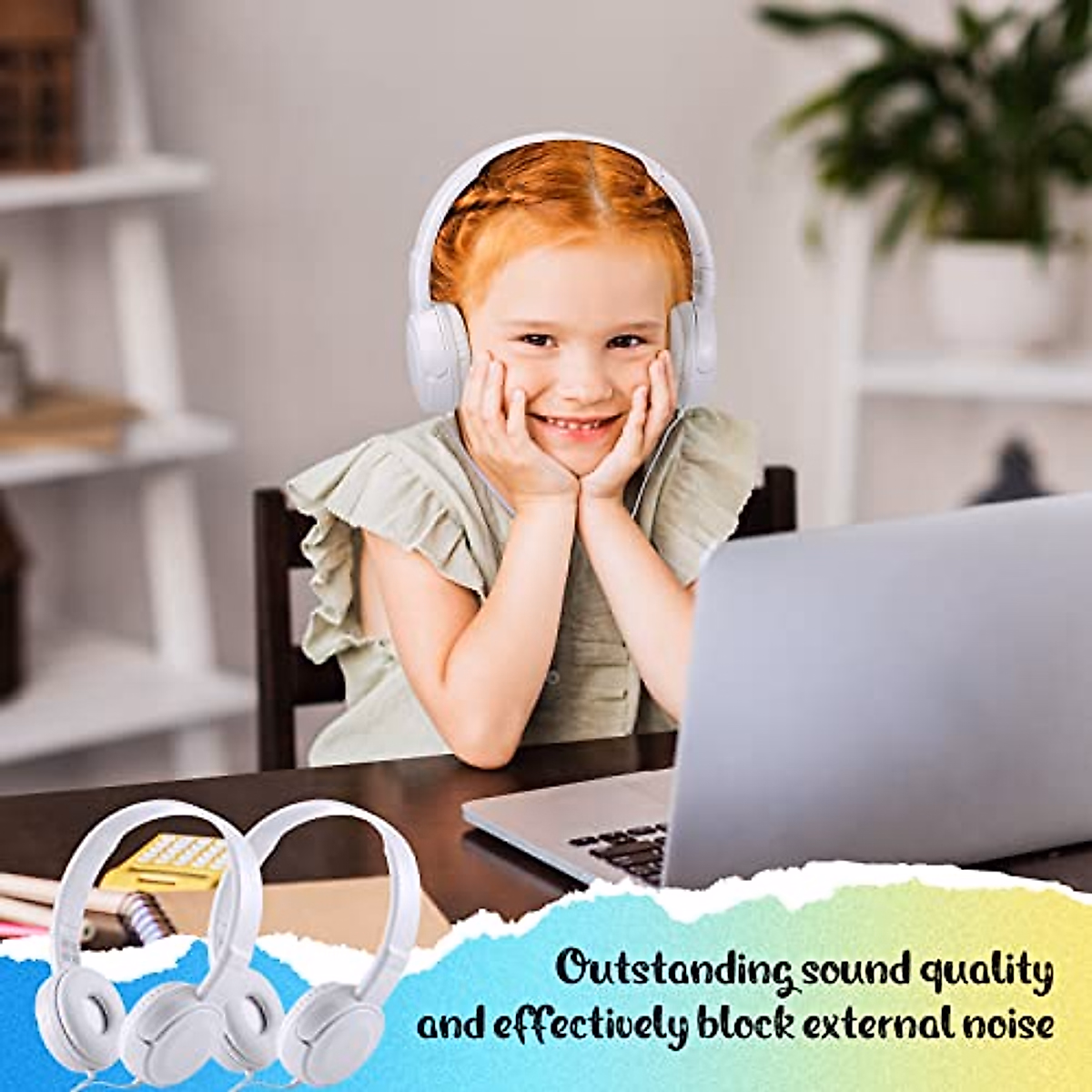 12 Pack Kids Headphones Bulk Classroom Headphones with Microphone 3.5 mm Jack Stereo Headphones Multi Color Headsets Adjustable Wired on Ear Headphones for Kids Adults School Classroom Library
