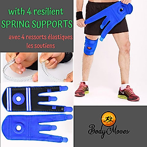 BodyMoves Kid's Knee Brace Support Plus Hot and Cold Ice gel Pack for stabilizing patella meniscus tear ligament injury prevention (SPORTY BLACK)