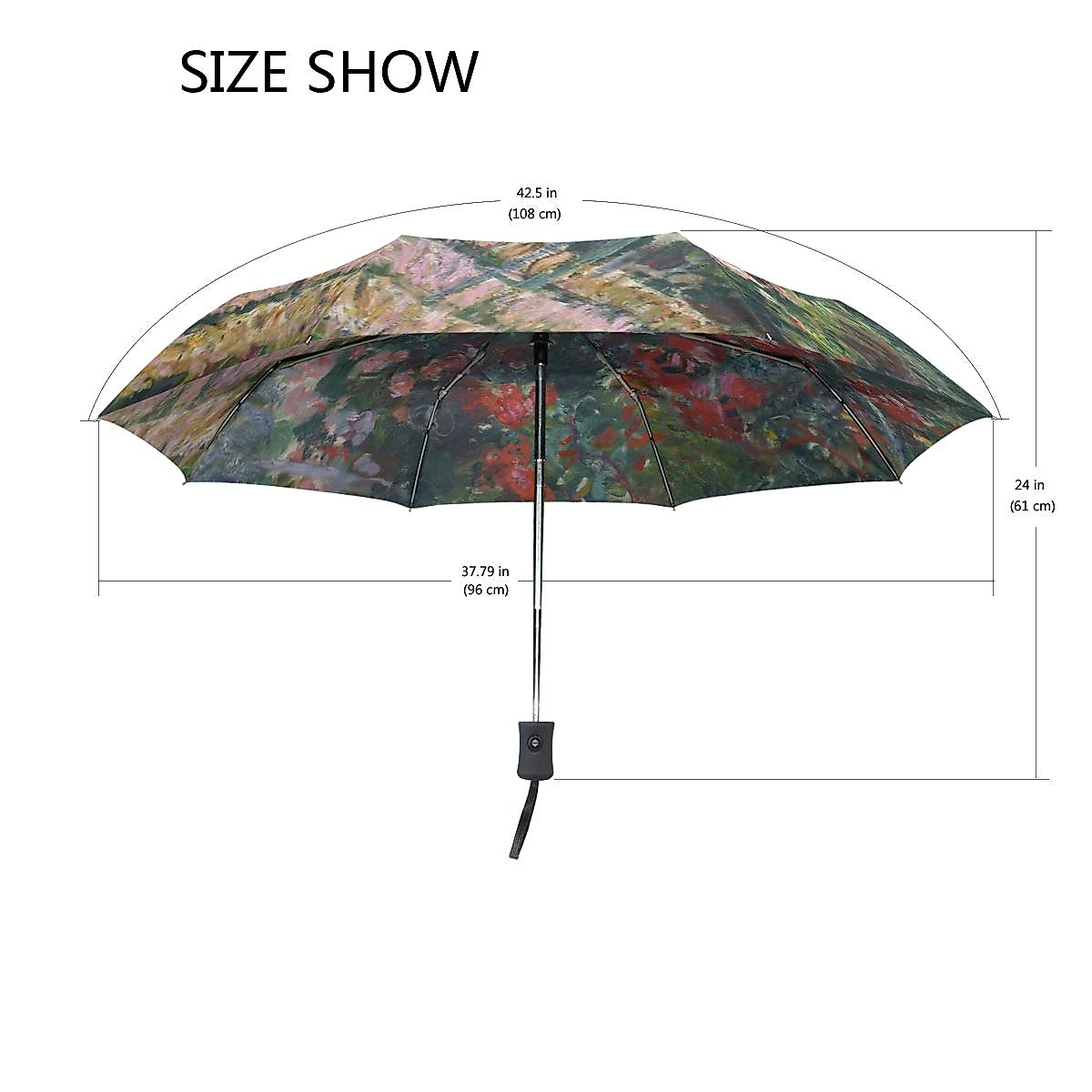 AHOMY Auto Open Close Umbrella, Flower Watercolor Monet Folding Travel Umbrellas for Rain and Sun
