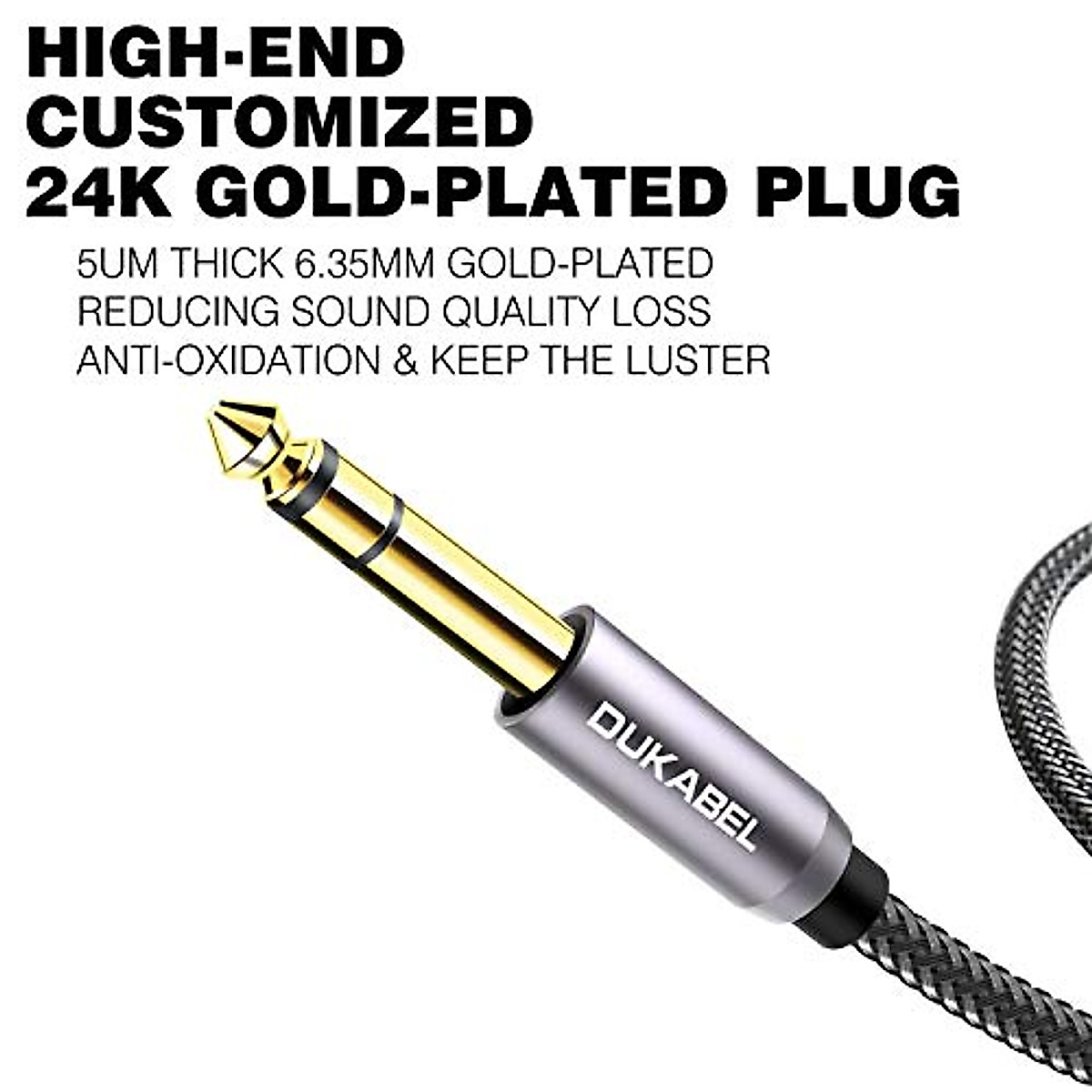 DUKABEL TopSeries Long 6.35mm (1/4 inch) to 3.5mm (1/8 inch) Headphone Jack Adapter -8ft (2.4m) 1/8 Female to 1/4 Male Extension Cable 3.5 to 6.35 for Mixer Guitar Piano Amplifier Speaker and More