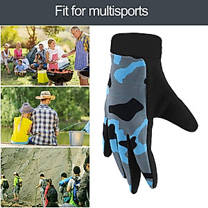 Accmor Kids Cycling Gloves, Kids Fishing Gloves, 4-10 Years Boys Girls Kids Sport Gloves, Breathable Non-Slip Full Finger Gloves for Child Cycling Climbing Riding Biking Outdoor, Blue Grey