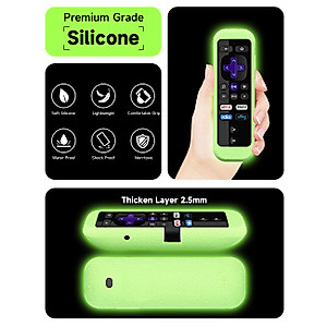 Roku Gaming Remote Case SIKAI Shockproof Protective Case for Roku 3 (4230 and 4200) Roku 2 (4210) RC54R Enhanced Remote Anti-Slip Washable Dust-Proof Anti-Lost with Hand Strap (Glow in Dark Green)