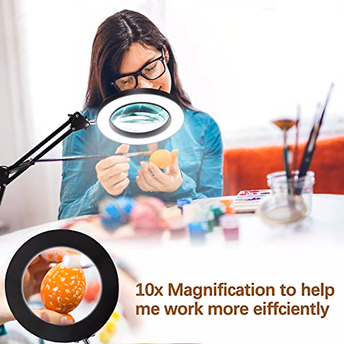 10X Magnifying Glass with Light, Lighted Magnifying Glass Magnifying Lamp 3 Color Modes Stepless Dimmable, 72 LEDs Real Glass Lens Magnifier with Light and Stand for Close Work, Repair, Reading, Craft