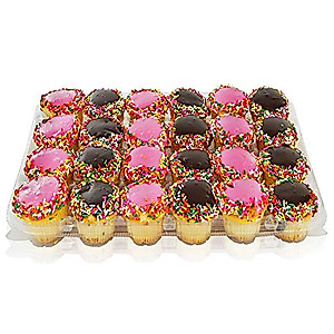 Decony 24 Compartment cupcake containers plastic disposable Cupcake Boxes muffin carrier - Great for high topping - 5 pc. - 24 slot each - Plus White standard size baking cups.