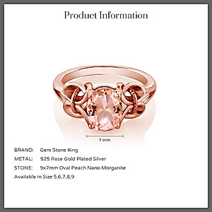 Gem Stone King 18K Rose Gold Plated Oval Gemstone Birthstone Engagement Ring | Oval 9X7MM | Wedding Anniversary Promise Ring For Women | Available in size 5, 6, 7, 8, 9