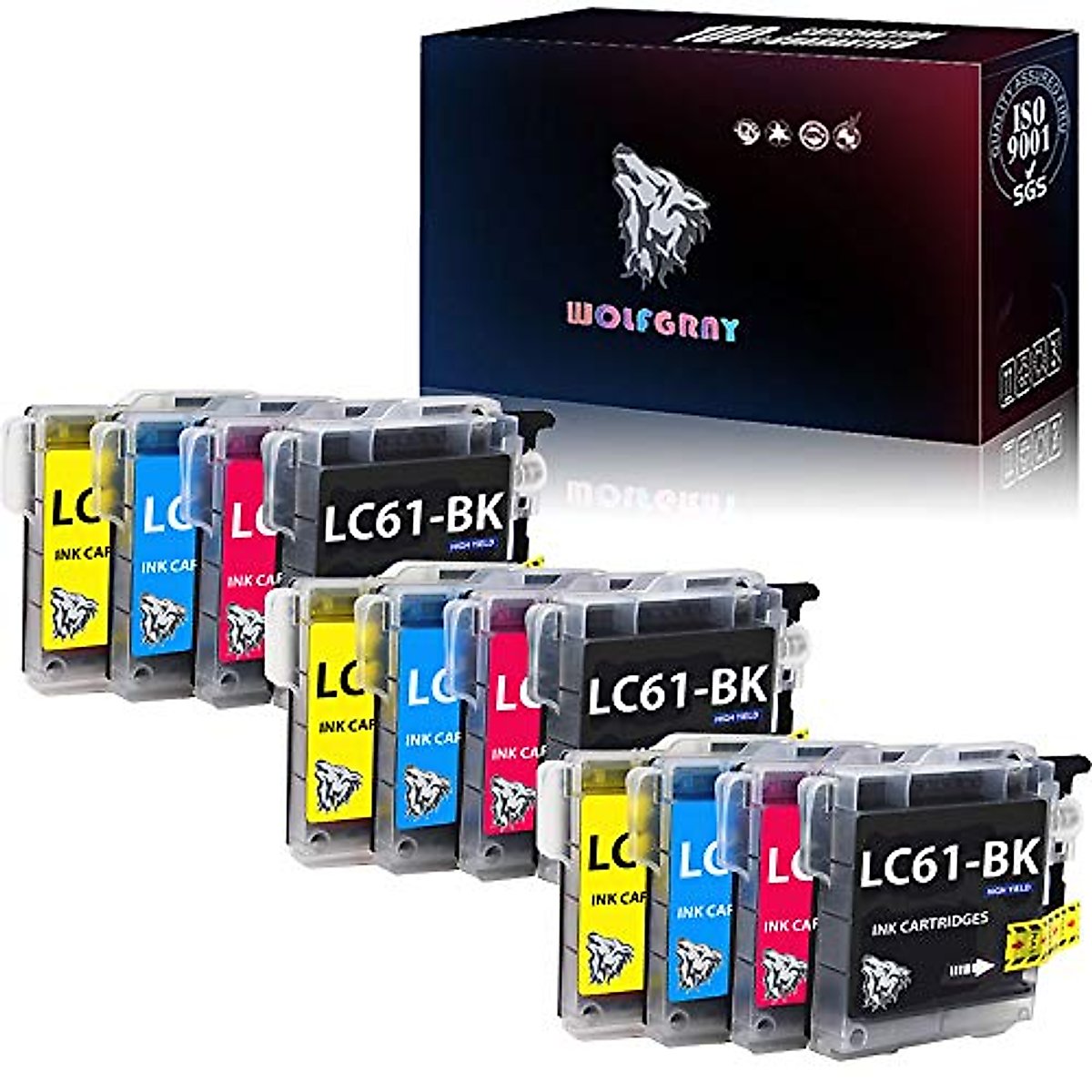 Wolfgray 12PK LC61 Compatible LC61BK LC61C LC61M LC61Y Ink Cartridge for Brother MFC-490CW MFC-495CW MFC-J615W MFC-J630W MFC-790CW MFC-290C DCP-165C DCP-385C DCP-585CW MFC-5490CN MFC-5890CN MFC-6490CW