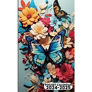 2024-2025 Pocket Calendar: Flower Butterfly Two Years Organizer For Purse (January 2023 to December 2024) | Small Pocket Size 4 x 6.5 For Bag Cute Design