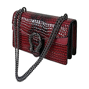 GLOD JORLEE Fashion Chain Straps Crossbody Bag for Women - Tie Dye Satchel Handbags Square Purses Evening Clutch Tote (red)