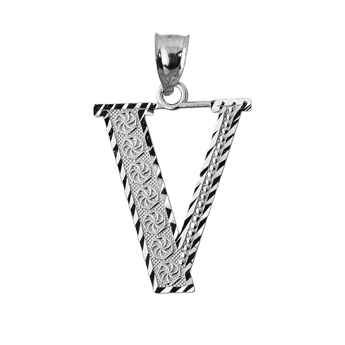 925 Sterling Silver Initial Letter V Charm Pendant, 1.25"
