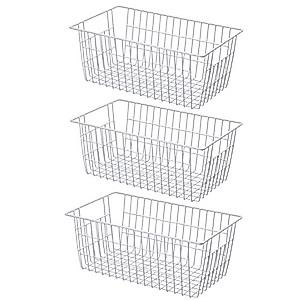 SANNO Large Freezer Baskets Metal Storage Organizer Bin Basket Wire Storage Basket for Kitchen Pantry Bathroom Set of 3 Large Metal Farmhouse Food Fruit Produce Organizer Bins