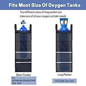 SWISSELITE Oxygen Cylinder Bag,Wheelchair Oxygen Tank Holder with Buckles,Oxygen Tank Carrier Holder for Wheelchair Walker with Mesh Storage Pocket Fits Most Portable Oxygen Tanks