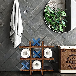 Tic-Tac-Toe Toilet Paper Holder Stand, Pine Wood Toilet Paper Tic-Tac-Toe Holder for Bathroom, Wooden Toilet Paper Organizer for Wall Mounted or Freestanding Bathroom Tissue Roll Storage Organizer