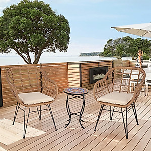 MOOOTTO 3 Pieces Outdoor Conversation Set, Patio Bistro Sets with 2 PE Wicker Chairs and Coffee Table,Patio Furniture Set for Porch, Sunroom, Deck, Backyard