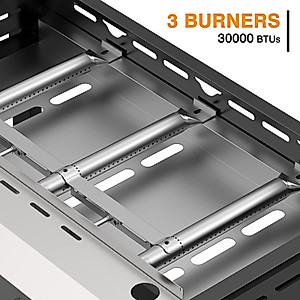 ADREAK 25.6 Inch 3 Burner BBQ Gas Grill Griddle, Stainless Steel Portable Detachable 30,000 BTU Table Top Propane Barbecue Grill for Camping or Tailgating (Upgraded Griddle)