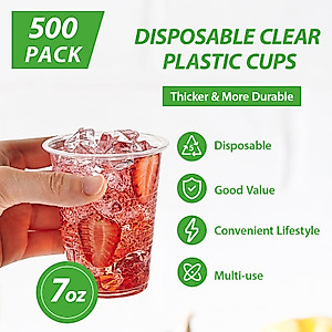 Lilymicky 500 Pack 7 oz Clear Plastic Cups, Disposable Drinking Cups, Plastic Party Cups for Birthday Parties, Picnics, Ceremonies, and any Events