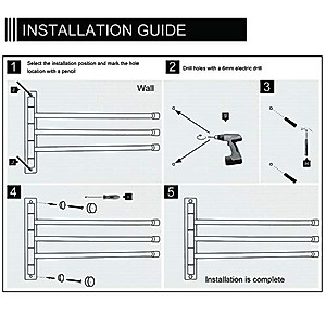 GERZWY Bath Towel Holder Swing Out Towel Bar SUS 304 Stainless Steel Bathroom Hand Towel Rack 3-Bar Folding Arm Swivel Hanger Wall Mount Matte Black HYG03-BK