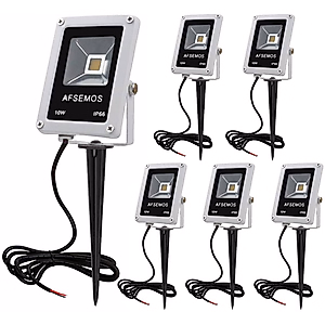 AFSEMOS Low Voltage Landscape Lights, 10W Outdoor LED Landscape Lighting 12V Warm White IP66 Waterproof Garden Landscape Spotlights for Garden Lawn Trees Yard with Stakes (6 Pack)