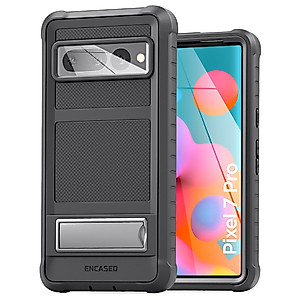 Encased Belt Case Designed for Google Pixel 7 PRO with Holster Clip and Kickstand [Ultra Protective] Full-Body Case with Metal Stand (Black)