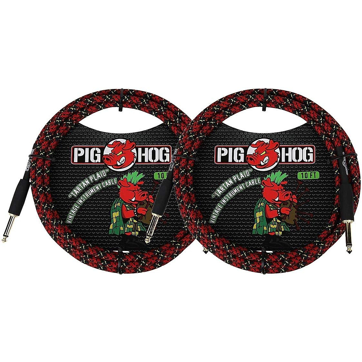 2 Pack Pig Hog Instrument Cable 10 ft. Tartan Plaid, PCH10PL-2