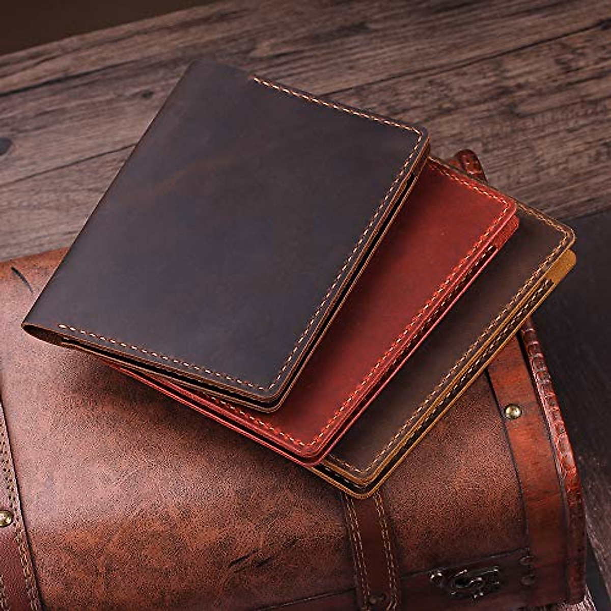 Leather Cover Compatible with Rite in the Rain & Rocketbook Mini Notebooks, Top Bound Spiral Notebook Cover, Leather Cover for 4'' x 6'' Pocket Notepad With Pen Holder - COFFEE