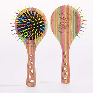 Bamboo Hair Brush, Girls Hair Brush, Rainbow Bamboo Paddle Hair Brushes for Women, Men and Kids, Health and Massage Scalp Brush Everyday Brush(Large)
