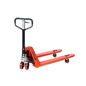 Mighty Lift ML55C Heavy Duty Pallet Jack Truck, Wheels, Polyurethane on Steel, 50" Height, 27" Width, 48" Length, 5500 lb. Load Capacity, Orange