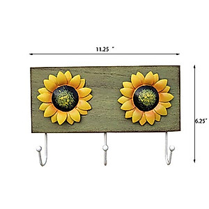 Wood Metal Sunflower Wall Hook Keys Coats Aprons Utilities Hook Kitchen Living Room Wall Decor-(White,Blue & Green,Set of 3)
