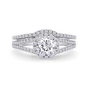 Jewel Zone US White Cubic Zirconia Engagement & Wedding Bridal Ring Set in 14K White Gold Over Sterling Silver (3 Cttw) Ring Size-4